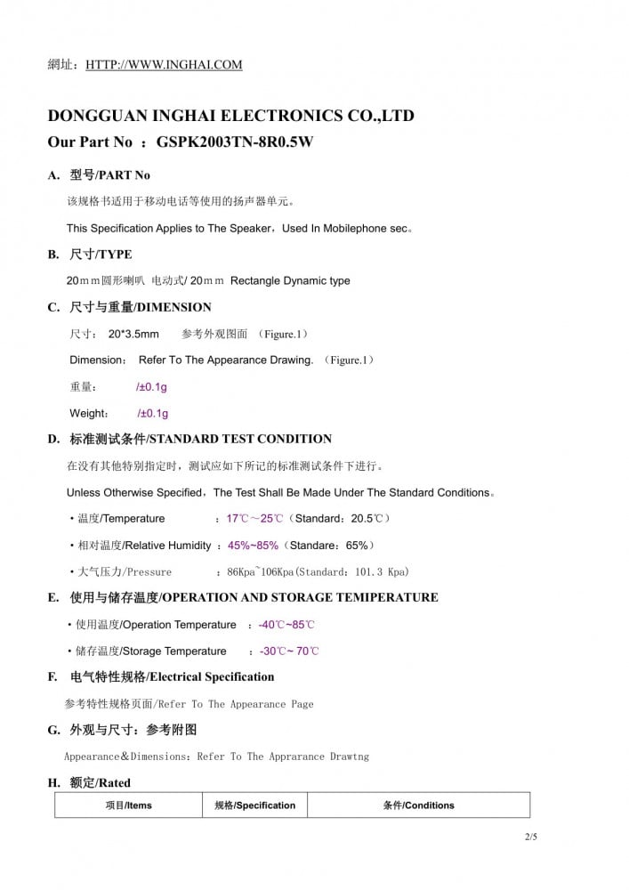GSPK2003TN-8R1W specification page 2