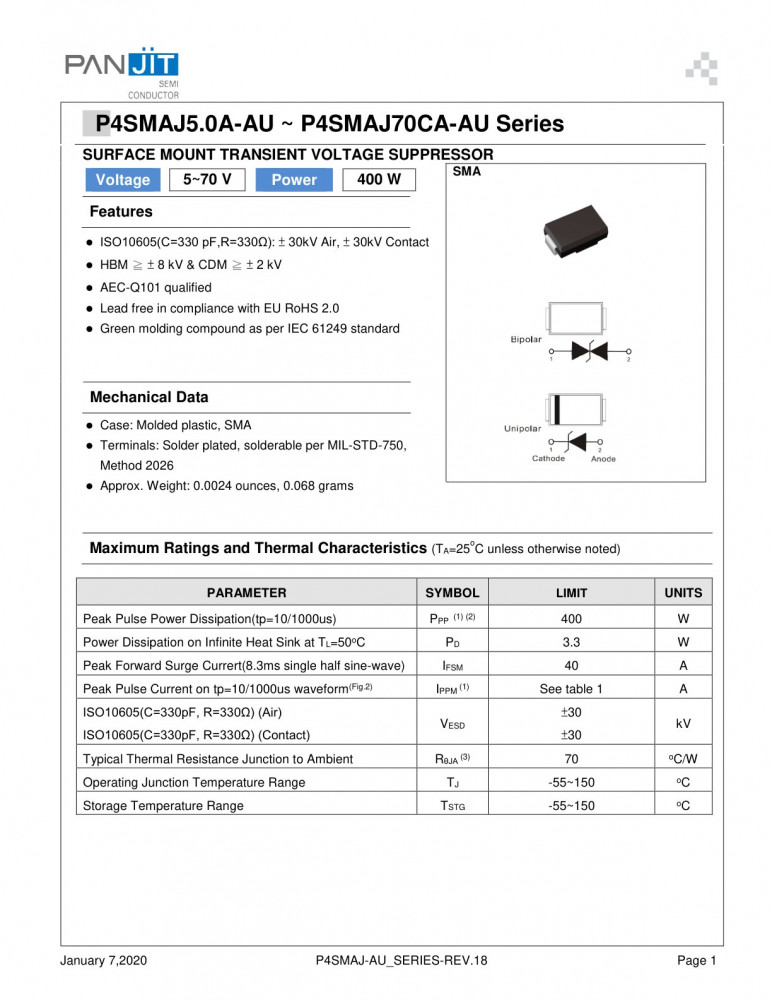 PANJIT P4SMAJ series datasheet page 1