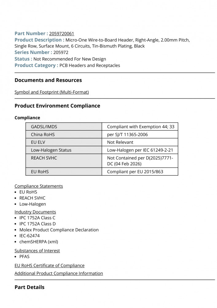 MOLEX 2059720061 product document image, page 1