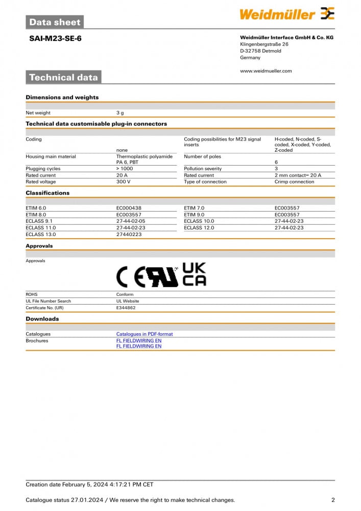 WEIDMULLER 1170000000 technical document page 2