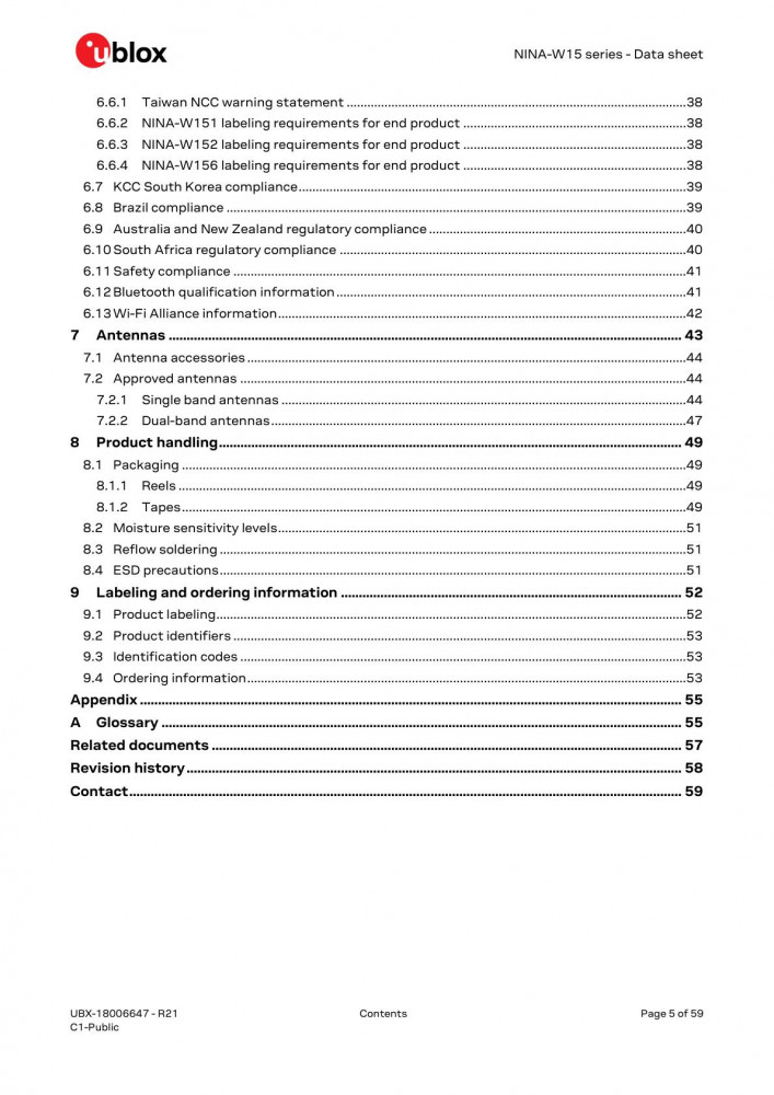 NINA-W15 series datasheet page 5