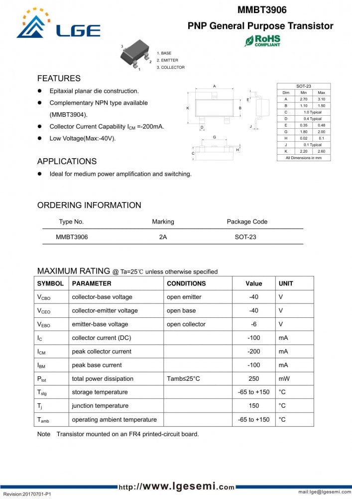 MMBT3906 datasheet page 1
