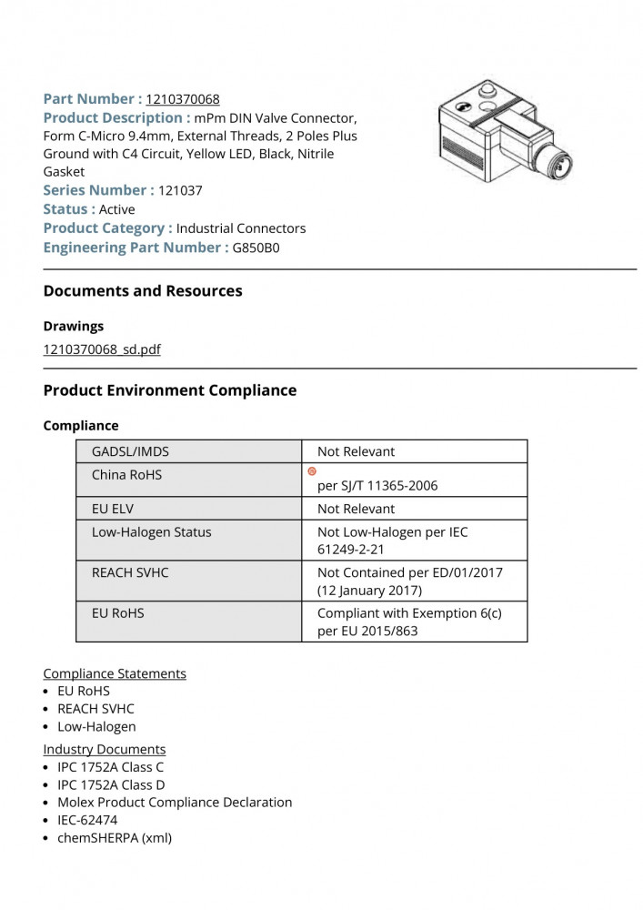 MOLEX 1210370068 drawing page 1