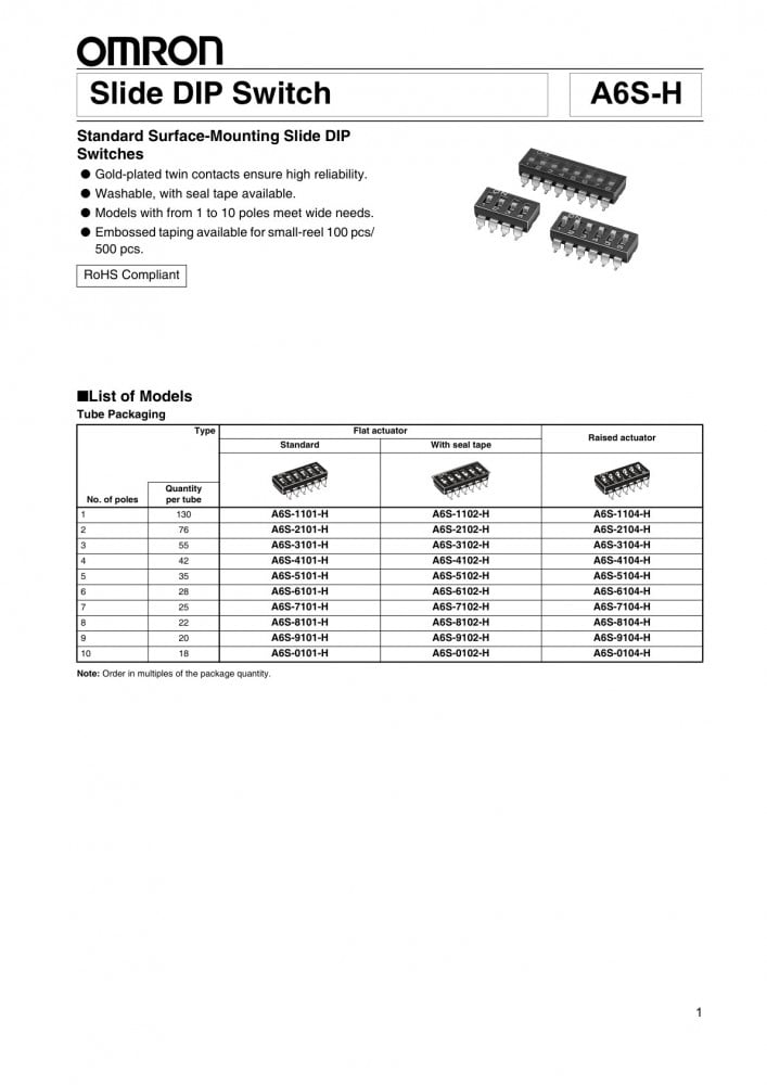OMRON A6S series datasheet page 1