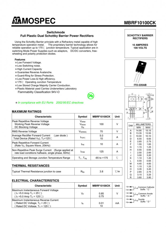 MBR10100CK datasheet page 1