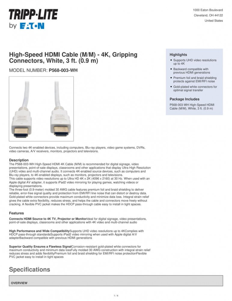 P568-003-WH technical document page 1