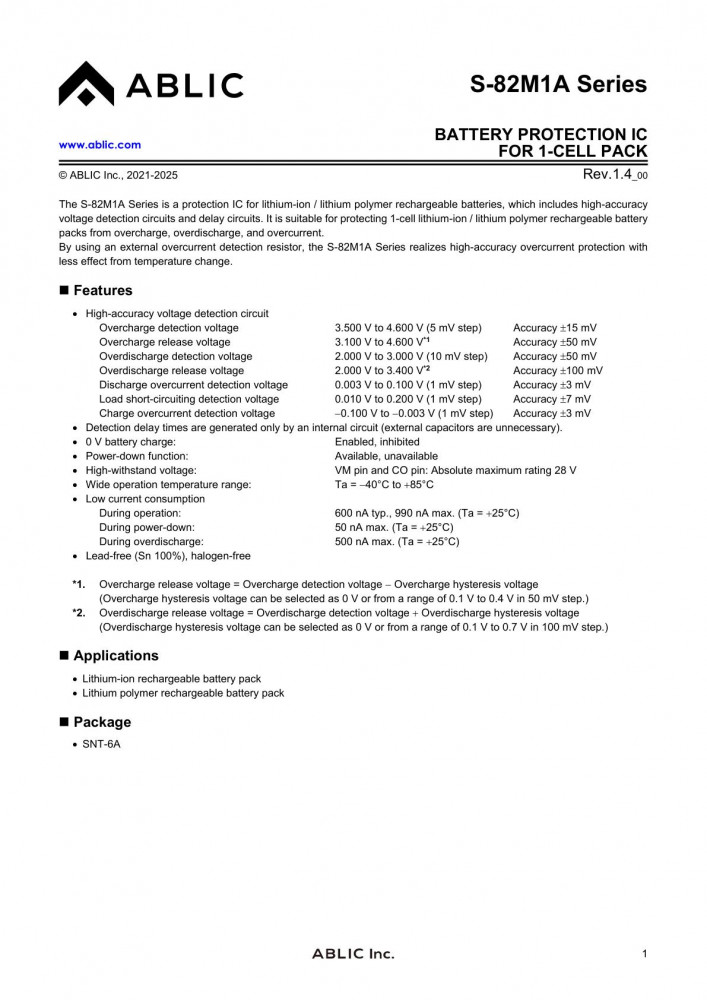 S-82M1A datasheet page 1