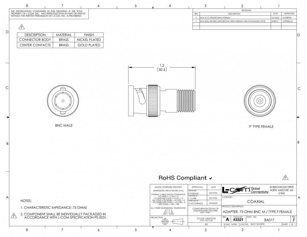 L-com BA017 technical document page