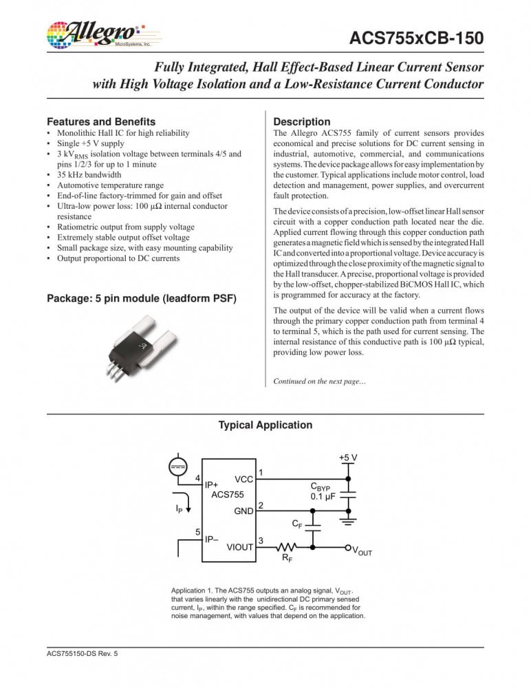 ACS755SCB-150-PSF datasheet page 1