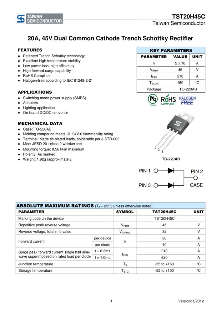 TST20H45C datasheet page 1