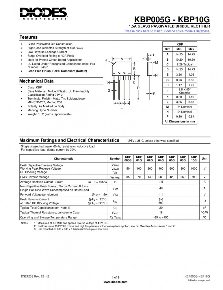 KBP08G datasheet page 1