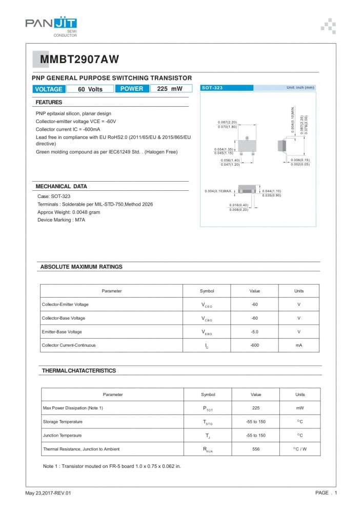 MMBT2907AW datasheet page 1
