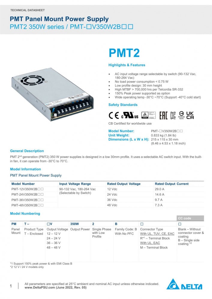 DELTA PMT-48V350W2BR datasheet page 1