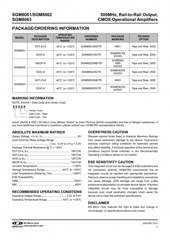 SGM8061 datasheet page 2