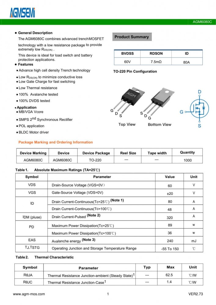 AGM6080C datasheet page 1