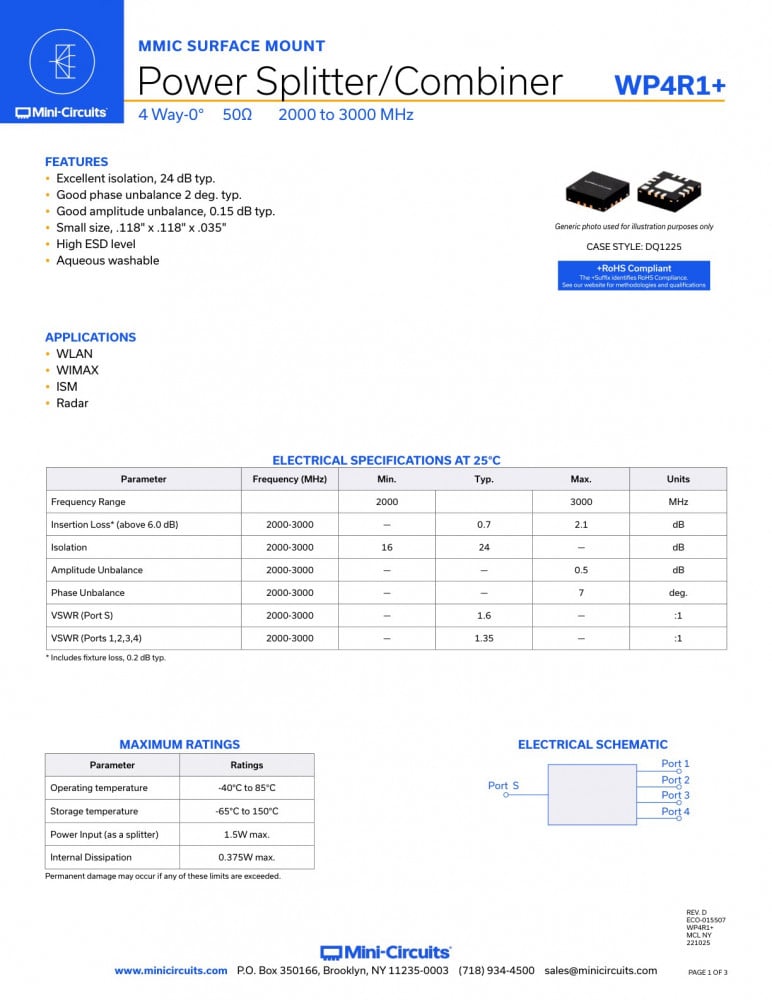 WP4R1+ datasheet page 1