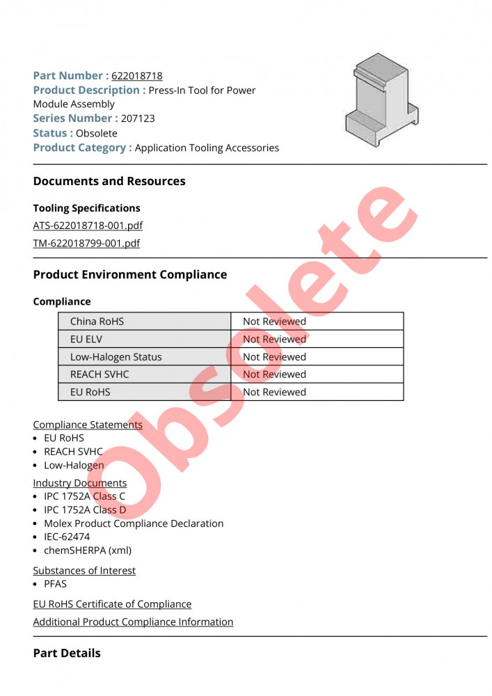 Tooling document image 1 for Molex 622018718
