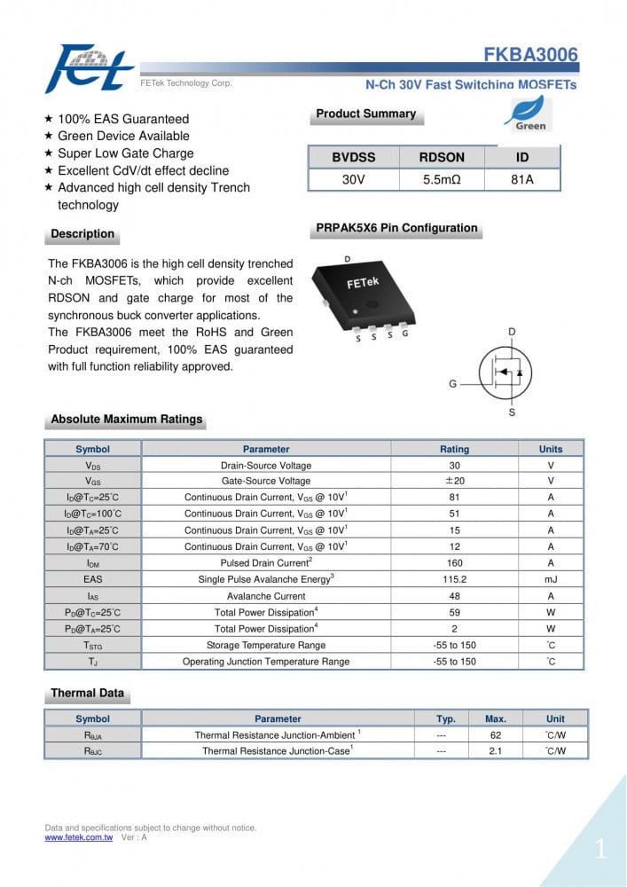 FKBA3006 datasheet page 1