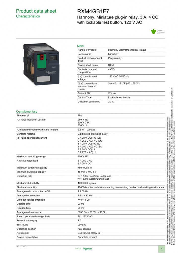 RXM4GB1F7 technical document page 1
