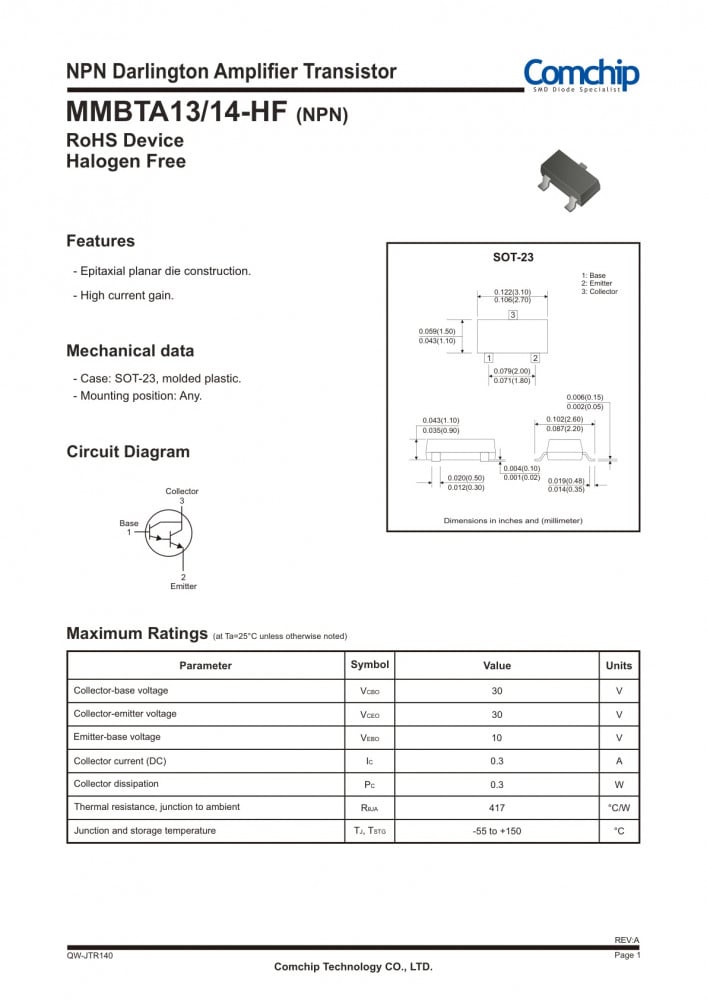 MMBTA13-HF datasheet page 1