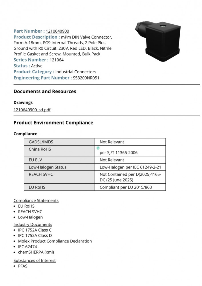 Molex S53 Series technical document, page 1