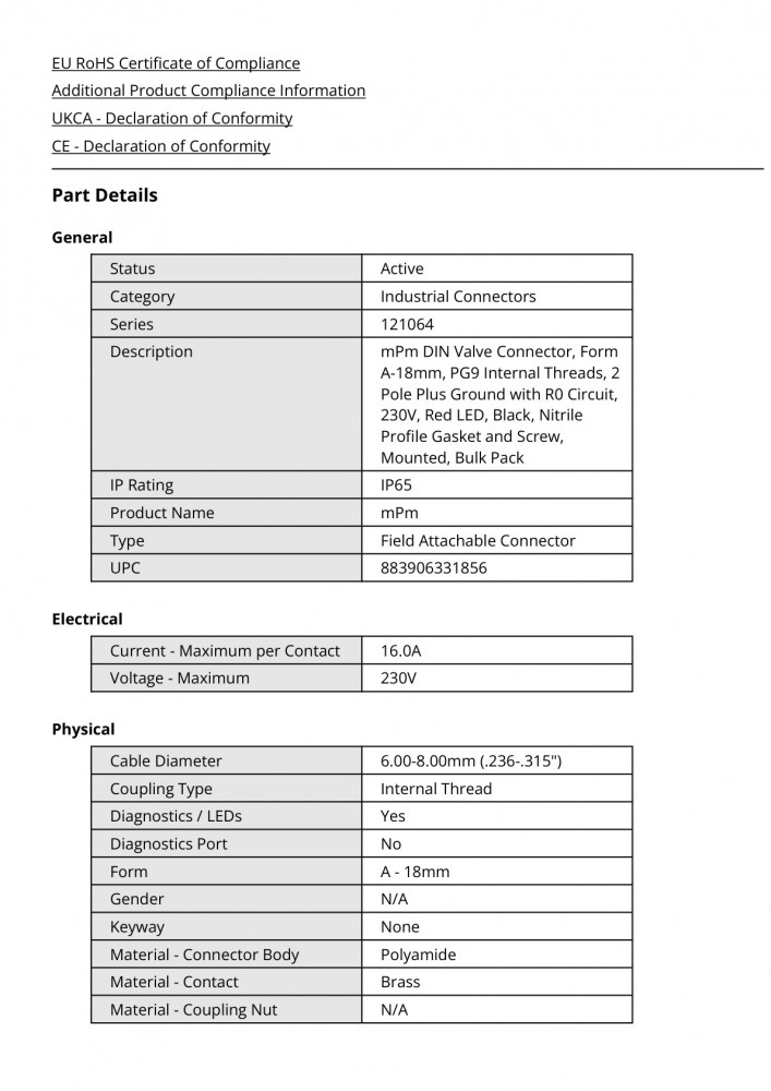 Molex S53 Series matrix and drawing, page 2