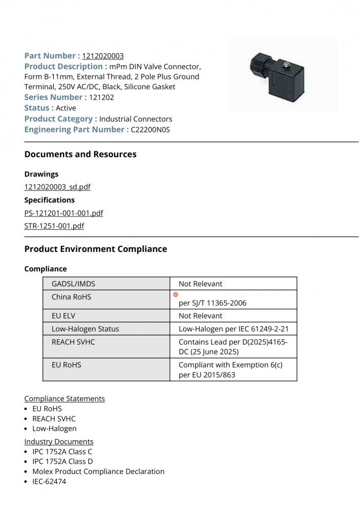 DIN valve connectors specification, page image 1