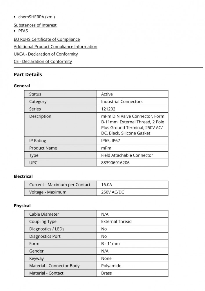 DIN valve connectors specification, page image 2