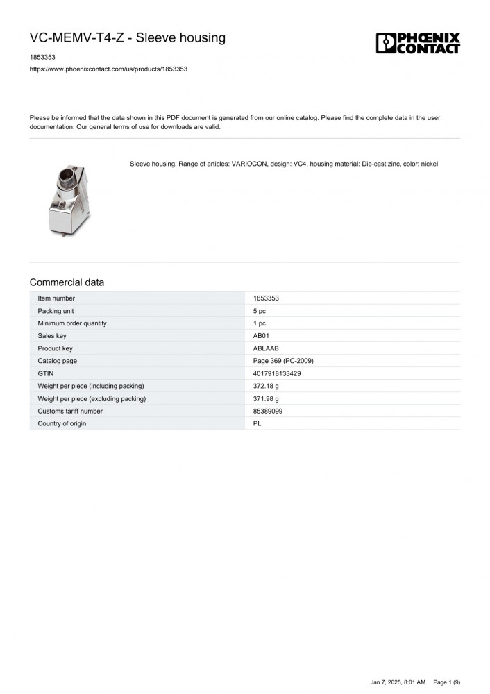 Phoenix Contact 1853353 product document page 1