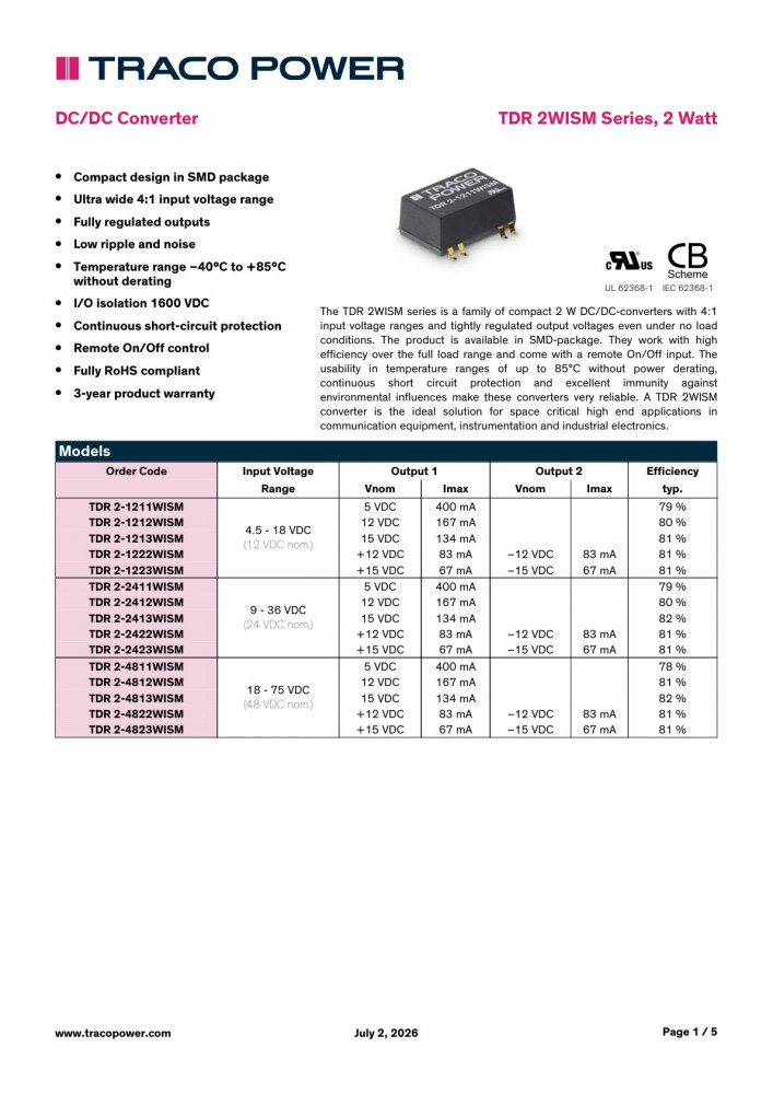 TDR 2WISM series document page 1
