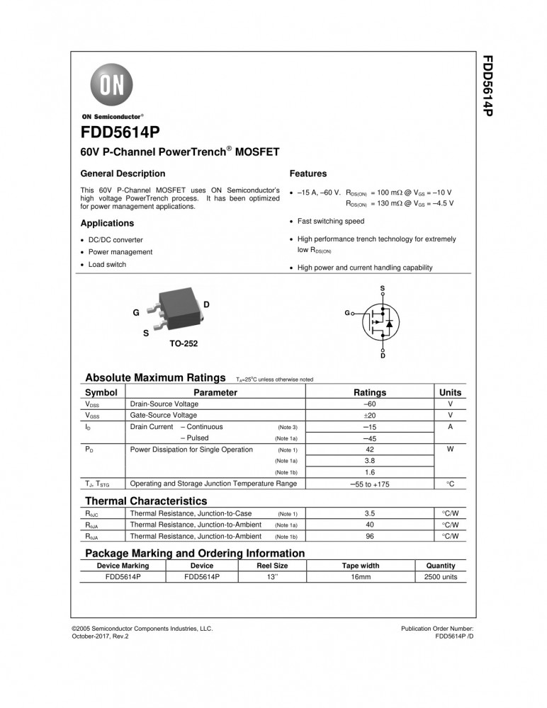 FDD5614P datasheet page 1