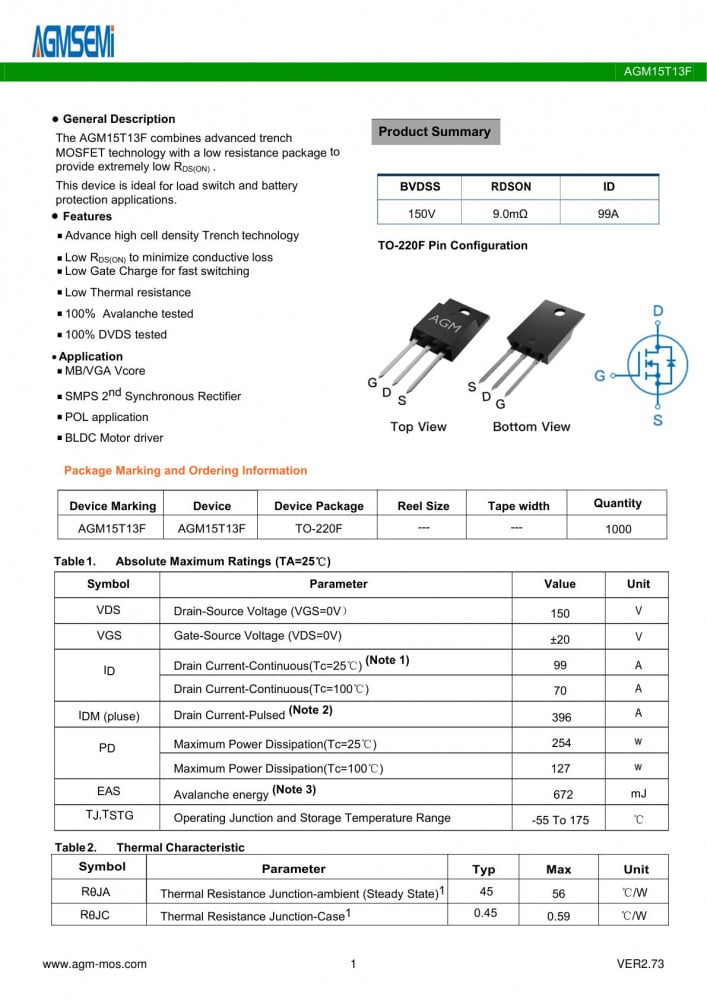 AGM15T13F datasheet page 1