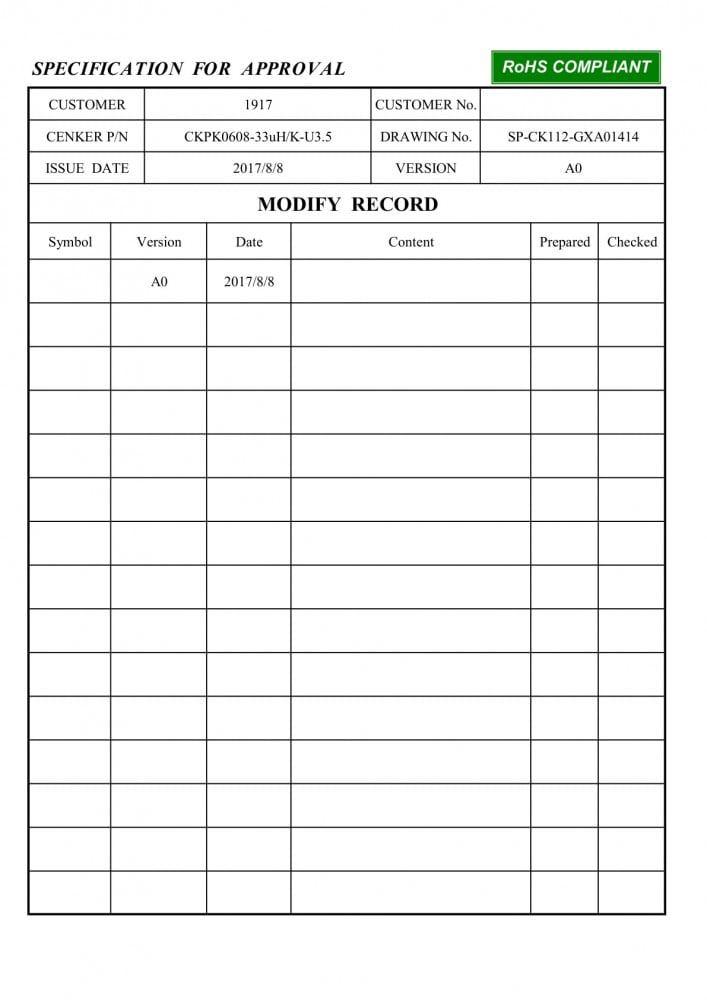CENKER CKPK0608-33uH/K-U3.5 specification page 2