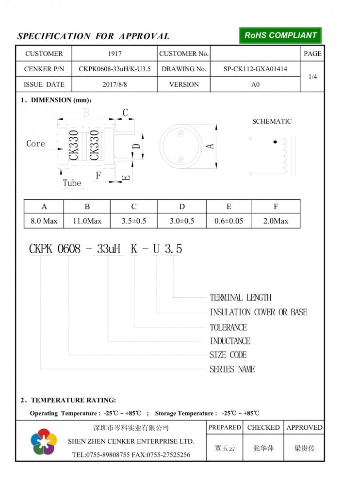CENKER CKPK0608-33uH/K-U3.5 specification page 3