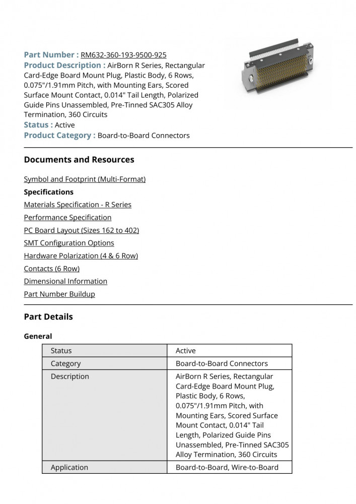Technical document page 1 for RM632-360-193-9500-925