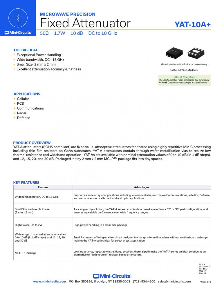 YAT-10A+ datasheet page 1