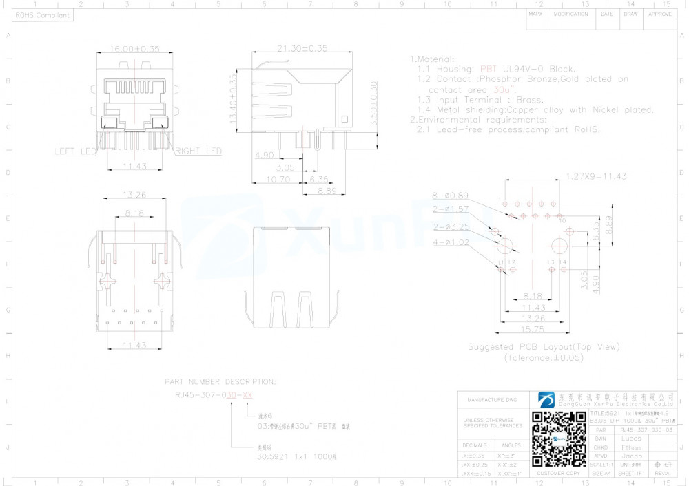 RJ45-307-030-03 manufacturer drawing
