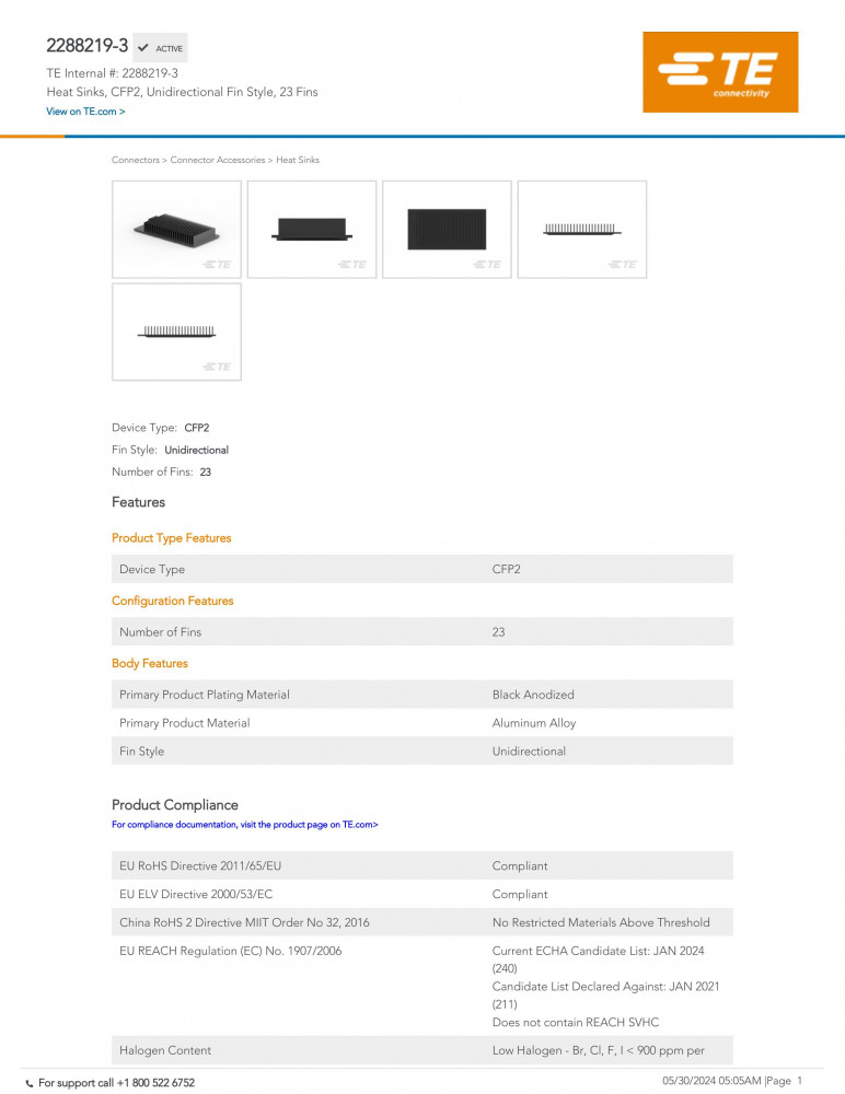 TE Connectivity 2288219-3 technical drawing page 1