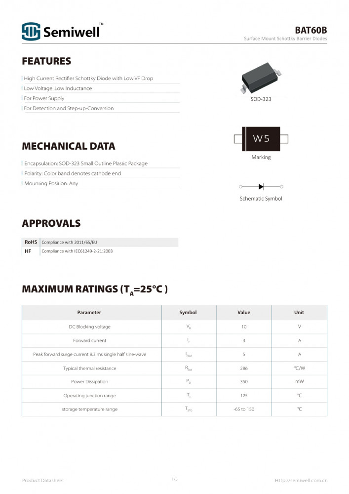 BAT60B datasheet page 1