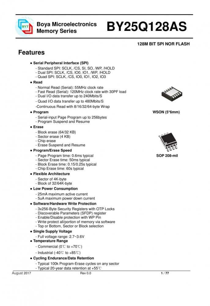 BY25Q128ASSIG(R) datasheet page 1