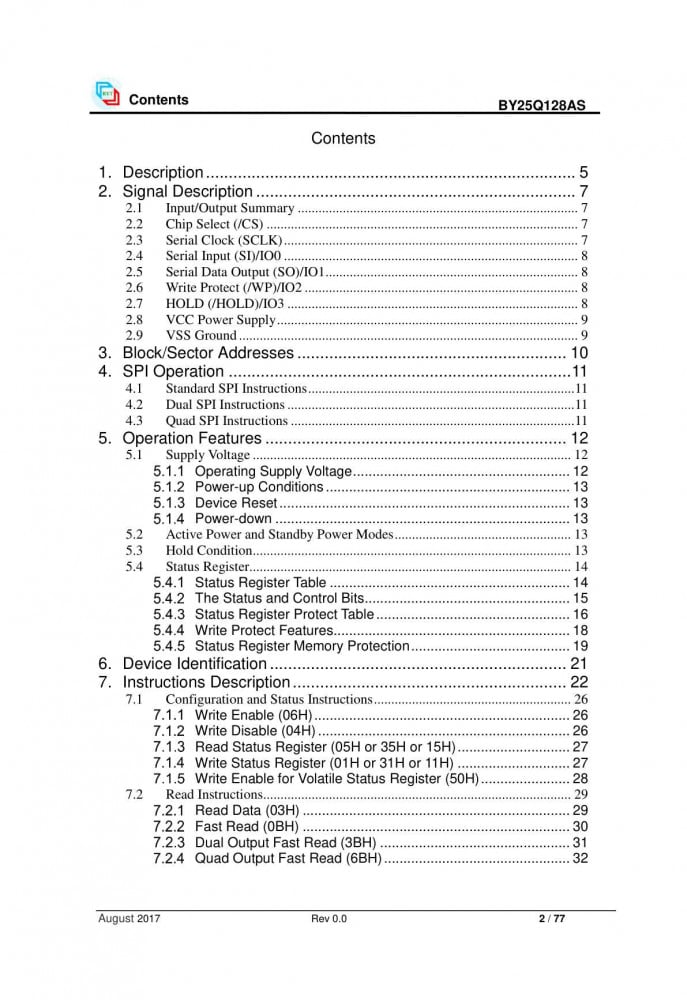 BY25Q128ASSIG(R) datasheet page 2