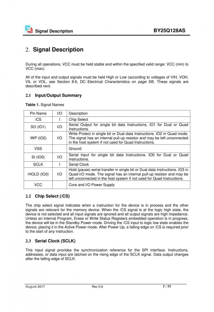 BY25Q128ASSIG(R) datasheet page 7