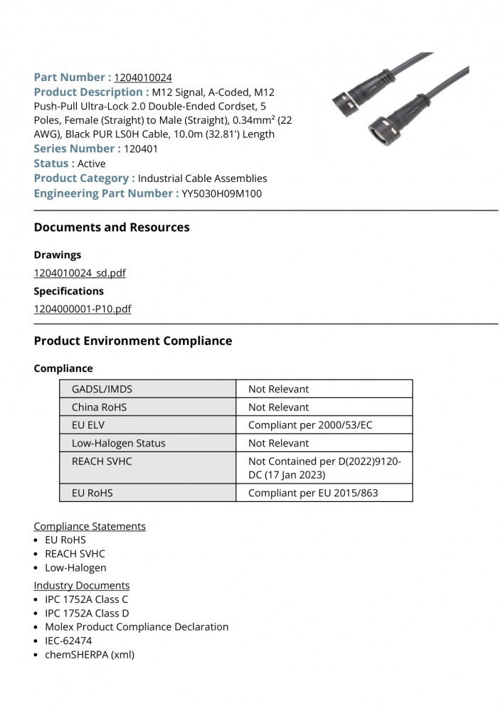 MOLEX product specification document page 1