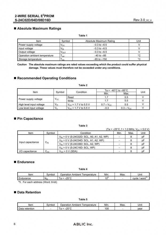 ABLIC S-24C16DI-A8T1U5 datasheet page 6
