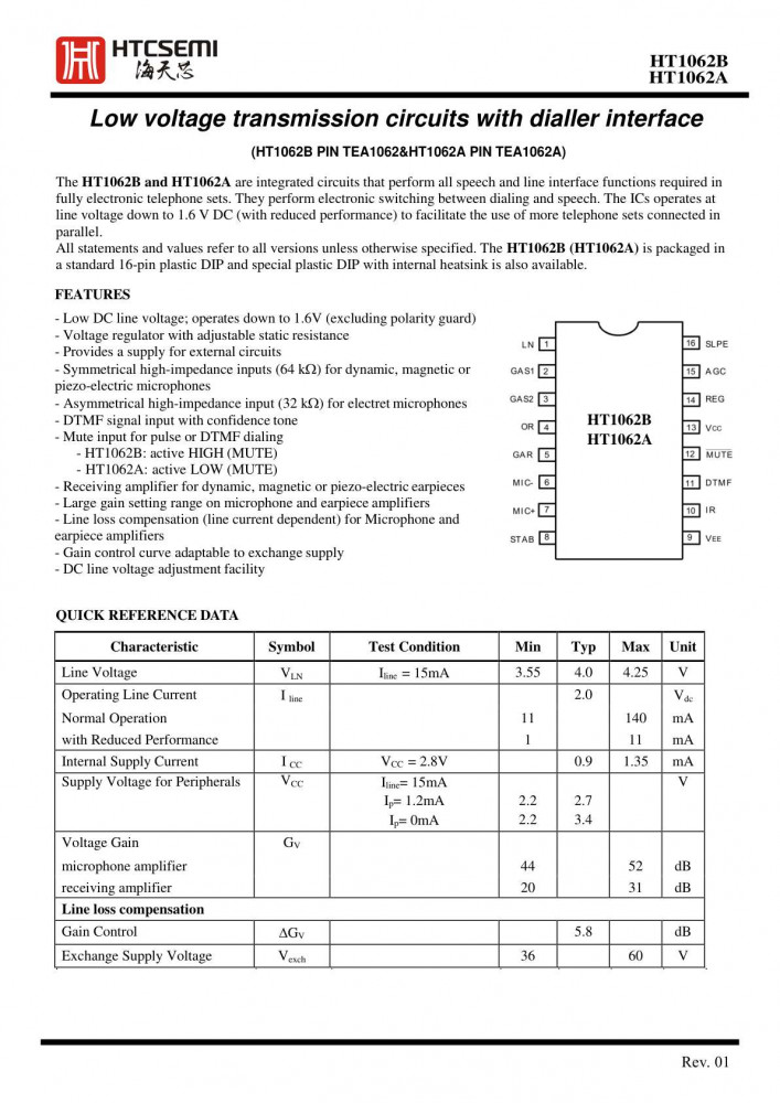 HT1062BRZ technical document page 1