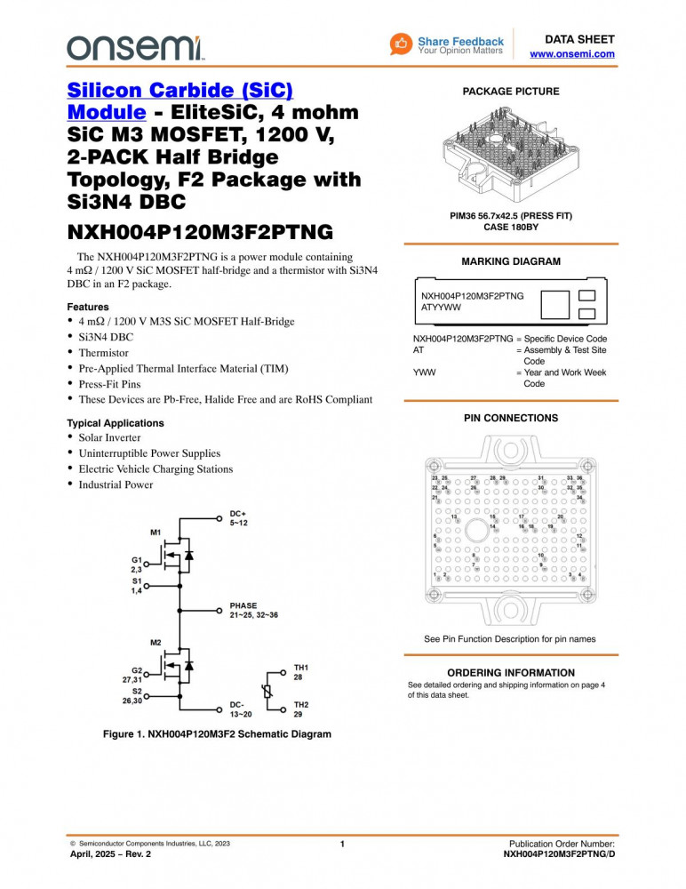 NXH004P120M3F2PTNG technical document page 1