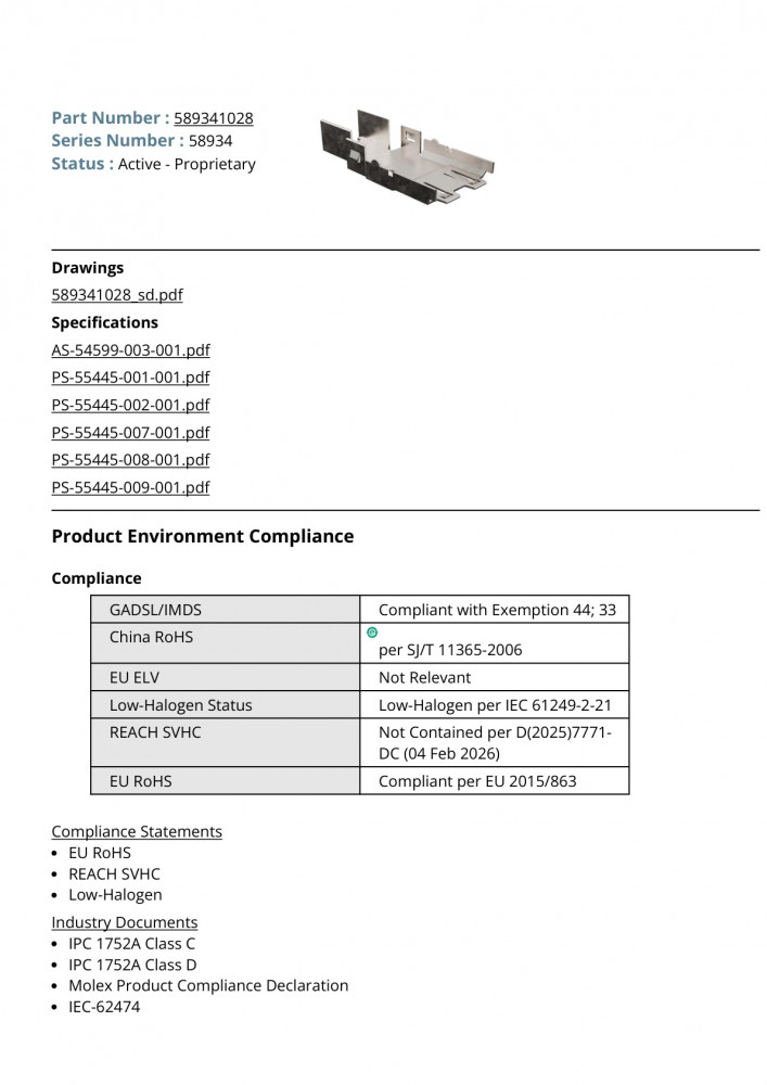 MOLEX 589341028 product drawing document image