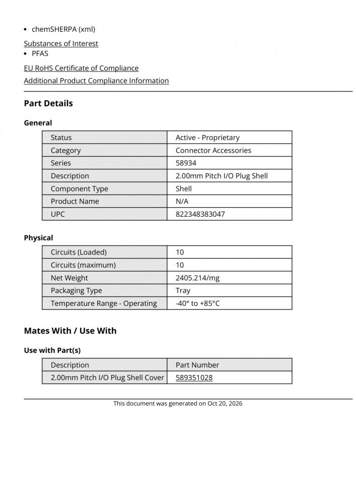 MOLEX 589341028 specification document image