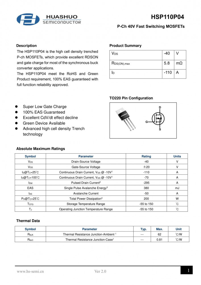 HSP110P04 datasheet page 1