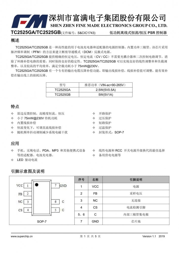 TC2525GB datasheet page 1
